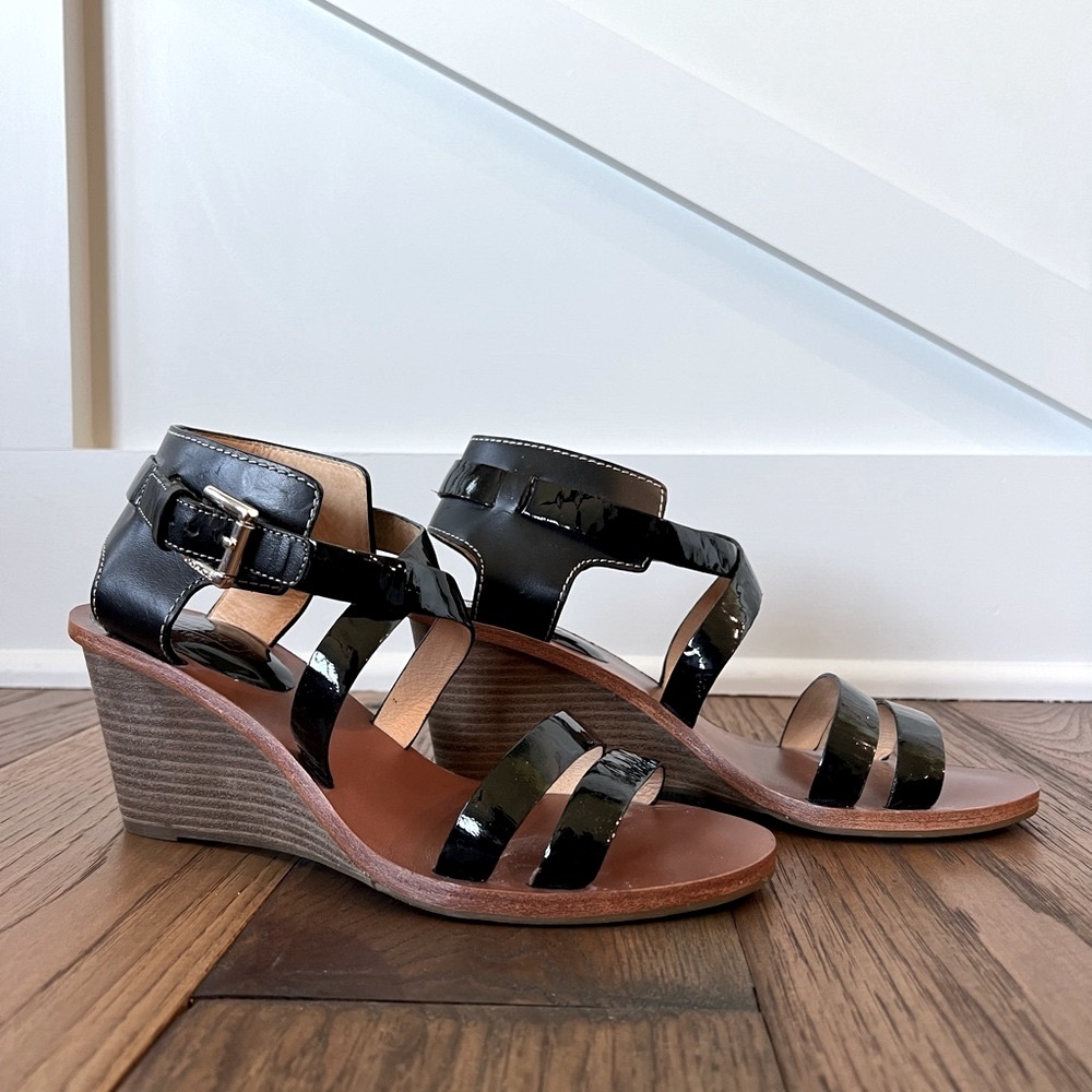 Coach Black Patent Prue Wedge Heel Sandals 8 B Like N… - Gem